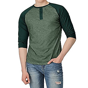 H2H Mens Casual Slim Fit Raglan Baseball Three-Quarter Sleeve Henley T-Shirts HEATHERGREEN US M/Asia L (CMTTS0229)
