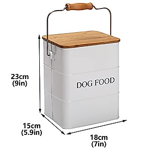 Brabtod Dog Food storage container Dog Treats Jar, Metal food treats tin for Dog, pet snacks Canisters with wooden lid/handle/sevice scoop,hold 5-6 lbs