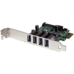 StarTech.com 4-Port PCI Express SuperSpeed USB 3.0 Controller Card with UASP - 5Gbps - USB 3.0 Expansion Card with SATA Power , TAA (PEXUSB3S4V)