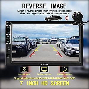 7" Car Stereo Double Din Touch Screen Car Radio Audio Receiver FM Radio Bluetooth Video Remote Control MP5/4/3 Player Android iPhone Mirror Link USB/SD/AUX Hands Free Calling with Camera