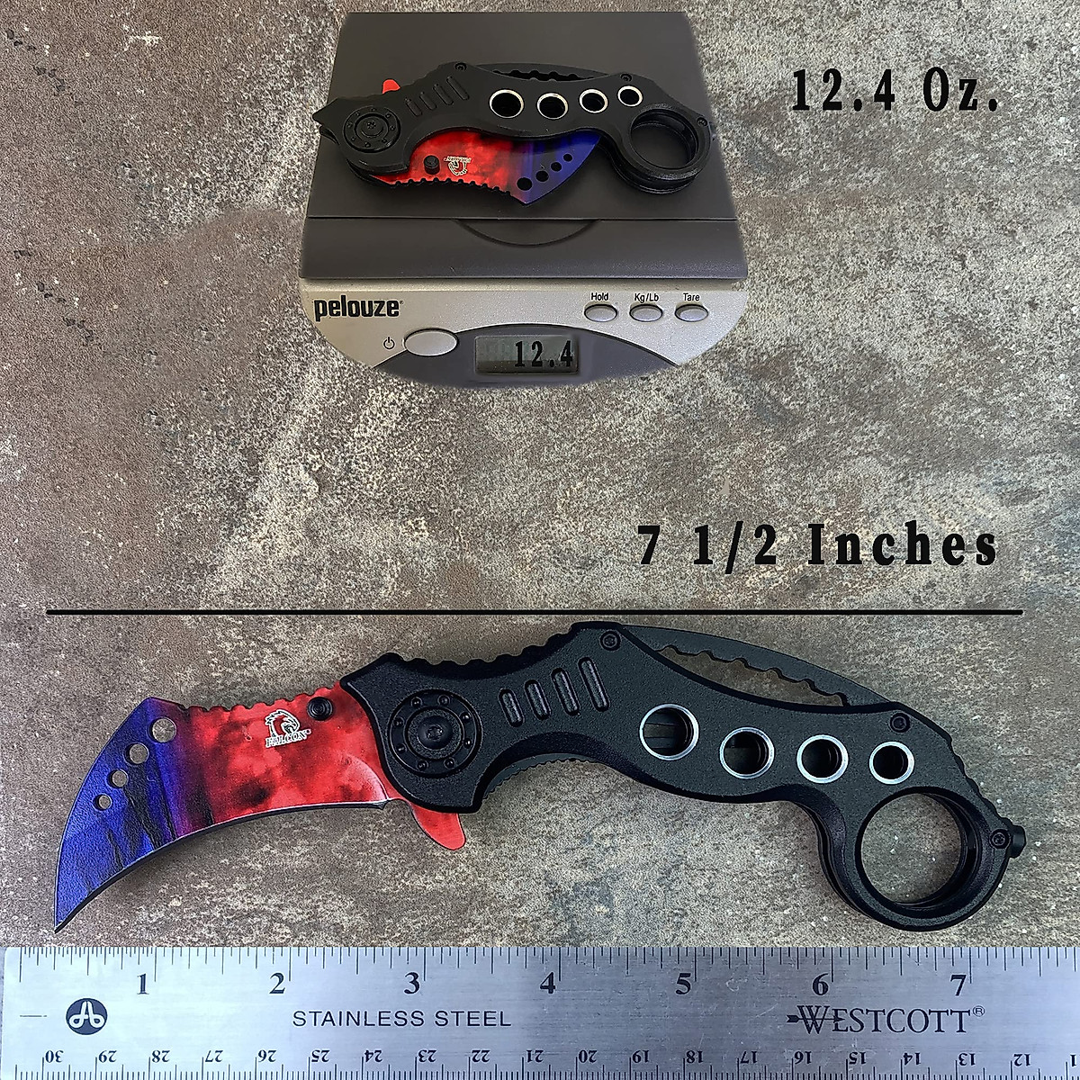 7.75" Full Metal Claw Style Folding Tactical Knife with Titanium Coating Blade and Handle. for Hunting, Camping and Knife Collection (Red Purple)