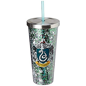 Spoontiques - Harry Potter Tumbler - Slytherin Glitter Cup with Straw - 20 oz - Acrylic - Green