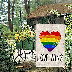 CROWNED BEAUTY LGBT Pride Rainbow Garden Flag 12×18 Inch Love Wins Heart Small Vertical Double Sided Seasonal Outside Décor for Yard Farmhouse CF066-12