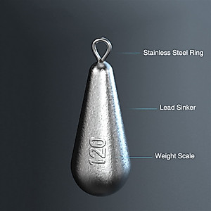 LINFFSTR 10Pcs Raindrop Shape Lead Fishing Weights Fishing Sinker Weights with Scale 10g 20g 30g 40g 50g 60g 70g 80g 100g 120g Trolling Sinkers Fish Casting Tool (Size : 120g)