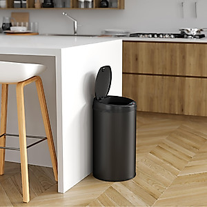 iTouchless 8 Gallon Touchless Sensor Trash Can with Odor Filter System, 30 Liter Round Black Steel Garbage Bin, Perfect for Home, Kitchen, Office