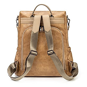 PINCNEL Backpack Purse for Women – Fashion Womens PU Leather Backpack – Anti-Theft Backpack Shoulder Bag with Multifunctional Pockets – Women Backpack Purse for Traveling, School, Office (Khaki)