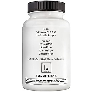 Amen Iron Ultra Supplement + Copper, Folate, Vitamin C and Vitamin B12-2-Month Supply - Ferrous Sulfate Iron Vitamin - Iron 65mg Per Serving - Iron Folic Acid - Non-GMO Iron Pills - 60 Capsules