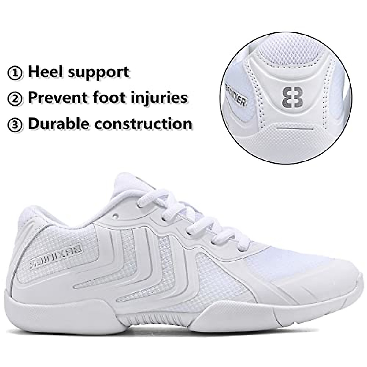 TUOTOM Girls White Cheer Shoes Youth Competition Cheerleading Dance Sneakers Women Breathable Athletic Training Tennis, White, 3 Big Kid