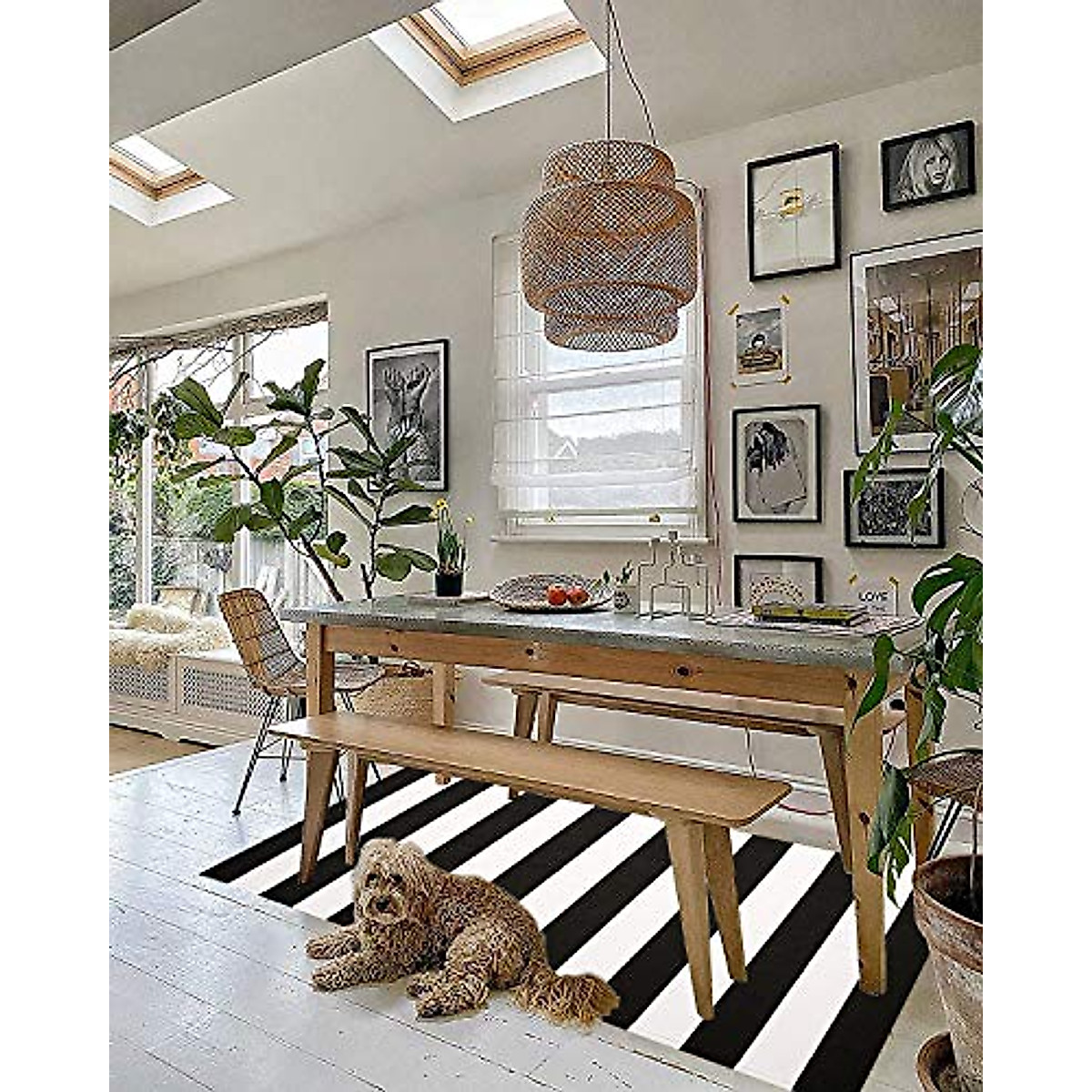 KOZYFLY Black and White Striped Rug 3'x5' Indoor Outdoor Rugs Hand Woven Cotton Washable Striped Layered Doormats for Front Door/Kitchen/Farmhouse/Entryway/Patio