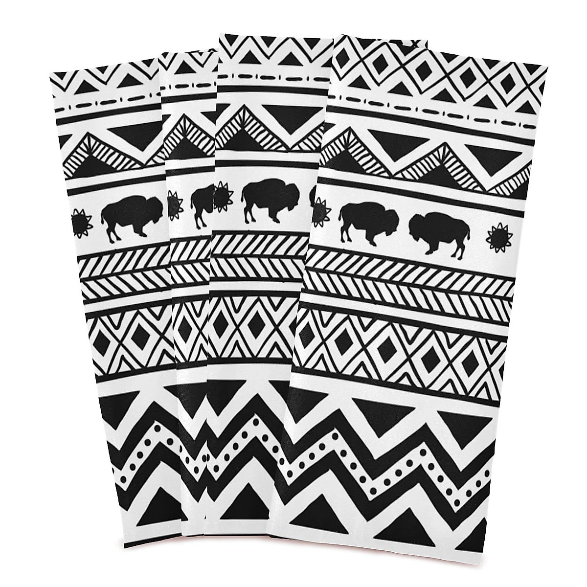 susiyo Aztec Tribal Black and White Kitchen Dish Towel, Set of 4 Pcs Soft Polyester Dish Cloth for Cooking Washing, 28 X 18 Inch