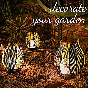 QZZP Garden Decor Solar Lights Outdoor, Crackle Glass Globe Palm Leaf Decorations, Waterproof LED Metal Flower Light for Yard Front Porch Patio Gardening Gift for Mom Grandma Women Birthday