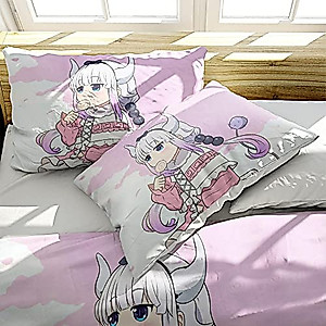 AKARDO Kobayashi Dragon Bonne Duvet Covers Anime Kanna Tohru Soft Microfiber Washed Duvet Cover Set 3 Pieces with Zipper Closure,Beding Set (01,Twin (68"x86"))