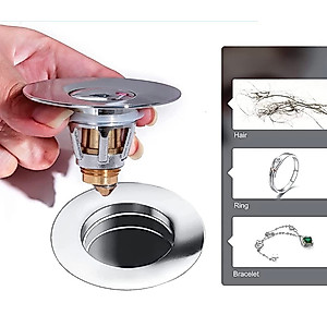 Universal Bathroom Sink Drain Stopper Replacement - Stainless Steel Drain Cover, with Brass Bullet Core, Drain Hair Catcher, Sleek Design, Drain Stopper, Push - Pop-Up Type