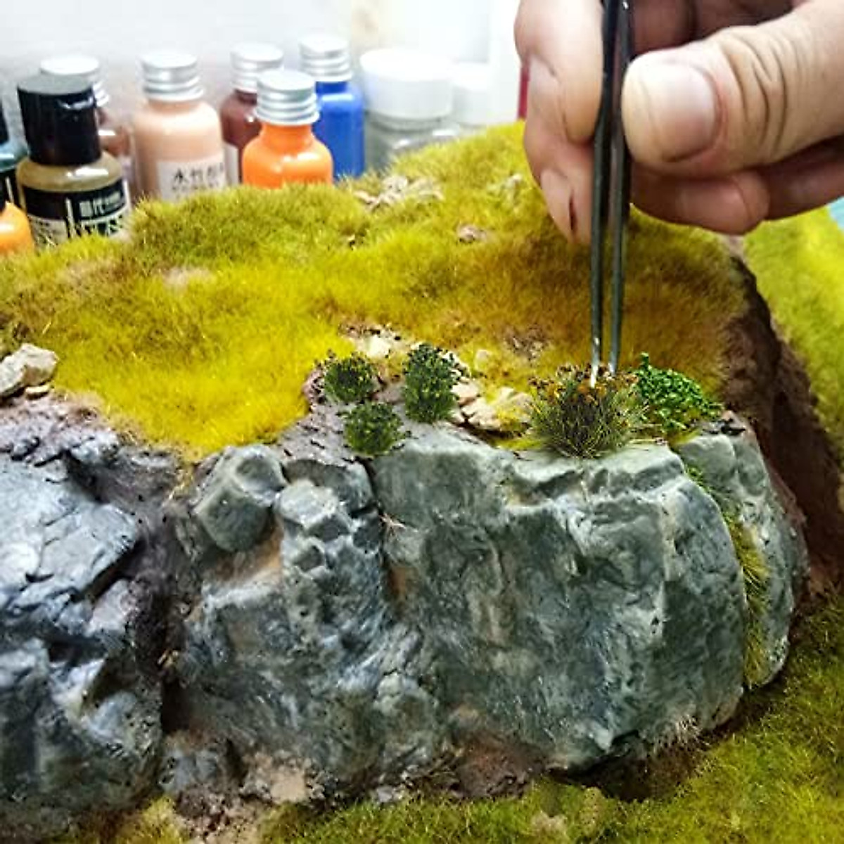 FOIMAS 56pcs Miniature Green Bushy Tufts Lowland Shrubs Tuft Terrain Model Static Scenery for DIY Craft Train Landscape Railroad Scenery Sand Military Layout Model War Gaming Terrain