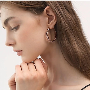 Gemini Women 18K Yellow Gold Plated Crystal Big Round Hoop Pierce Earring birthday Gift Sz 4cm Diameter