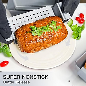 HONGBAKE Meatloaf Pan with Drain Tray, 9 x 5 Inches Loaf Pans with Insert, Nonstick Meat Loaf for Baking, Reduce the Fat and Kick Up the Flavor, Grey