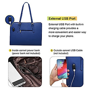 LOVEVOOK Laptop Bag for Women, Fashion Computer Tote Bag Large Capacity Handbag, Leather Shoulder Bag Purse Set, Professional Business Work Briefcase for Office Lady, 2PCs, 15.6-Inch, Dark Blue
