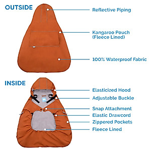 JAN & JUL Waterproof Baby Rain Cover with Hood and Pockets, Universal for Baby Carriers and Strollers (Black)