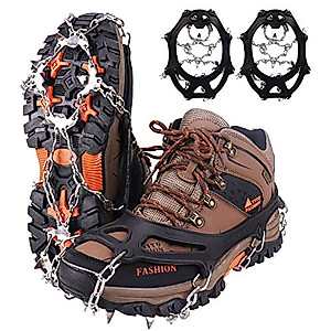 WIN.MAX Crampons for Shoes, Traction Cleats Ice Snow Grips with 19 Stainless Steel Spikes, Shoe Talons Anti - Slip Boots Spikes for Walking, Jogging, Climbing and Hiking (Black, M)