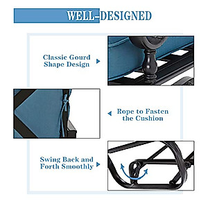 Cemeon Outdoor Glider Rocking Chair Patio Swing Glider Bench for 2 Person, Metal Frame Loveseat Chair with Cushions (Peacock Blue)