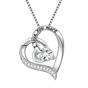 FLYOW I Love You More Heart Necklace for Women Sterling Silver CZ Pendant 18 Inch, Best Valentine's Day Jewelry Gifts (I Love You More)