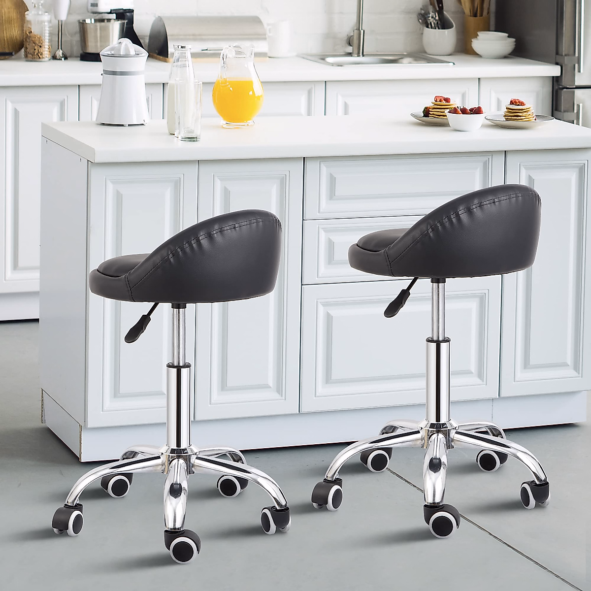 JupiterForce 24'' Adjustable Rolling Stool 360 degree Swivel Salon Office Massage Medical Facial Spa Stool Chair with Wheels Backrest PU Cushion Gas Lift Stool (Black)