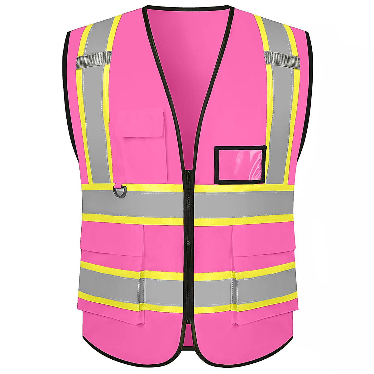 evershare Pink Safety Vest Reflective High Visibility with 5 Pockets and Zipper Class 2 for Men and Women Unisex Fluorescent Construction Security Volunteer Outdoor Traffic Workwear