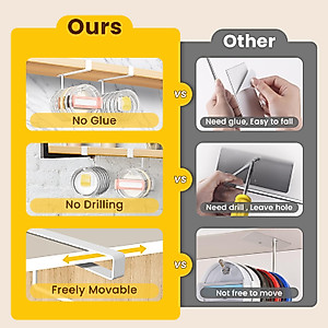 Amawarm 2 Pack Tumbler Lid Organizer, Under Cabinet Cup Lid Holder for Yeti Insulated Mug/Stanley Insulated Mug/Simple Modern Insulated Mug Lid, No Gluing, No Drilling, Up to 10 Lids (White)