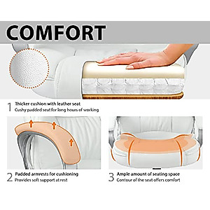 Ergonomic Office Chair, Height Adjustable Pu Leather Office Chair with Padded Armrests and Lumbar Support, 250 Lbs Heavy Duty Swivel Desk Chair Computer Chair for Men Women, Desk Chairs with Wheels