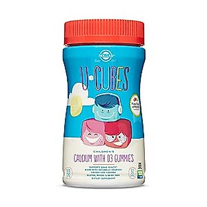 Solgar U-Cubes Children's Calcium with Vitamin D3, 60 Gummies - Strawberry Flavor - Supports Bone & Teeth Health - Non GMO Gluten Free, Dairy Free - 30 Servings