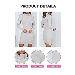 LaSuiveur Women's Slim Fit Cable Knit Long Sleeve Sweater Dress (S, Turtleneck Light Grey)