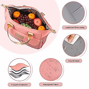 CSFICTS Lunch Bag for Women, Extra Large Insulated Lunch Box, Wide-Open Lunch Tote Cooler Bag With Side Pockets and Removable Shoulder Strap, Lunchbag For Work Picnic Hiking Beach, Pink