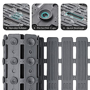 WELTRXE Bath Tub Shower Mat Non Slip Bathtub Mats for Bathroom Shower Floor Mat Dark Grey Soft TPE Bath Mats for Tub/Shower, 27"x15.7" Anti Slip Shower Mat Washable with Drain Hole and Suction Cups