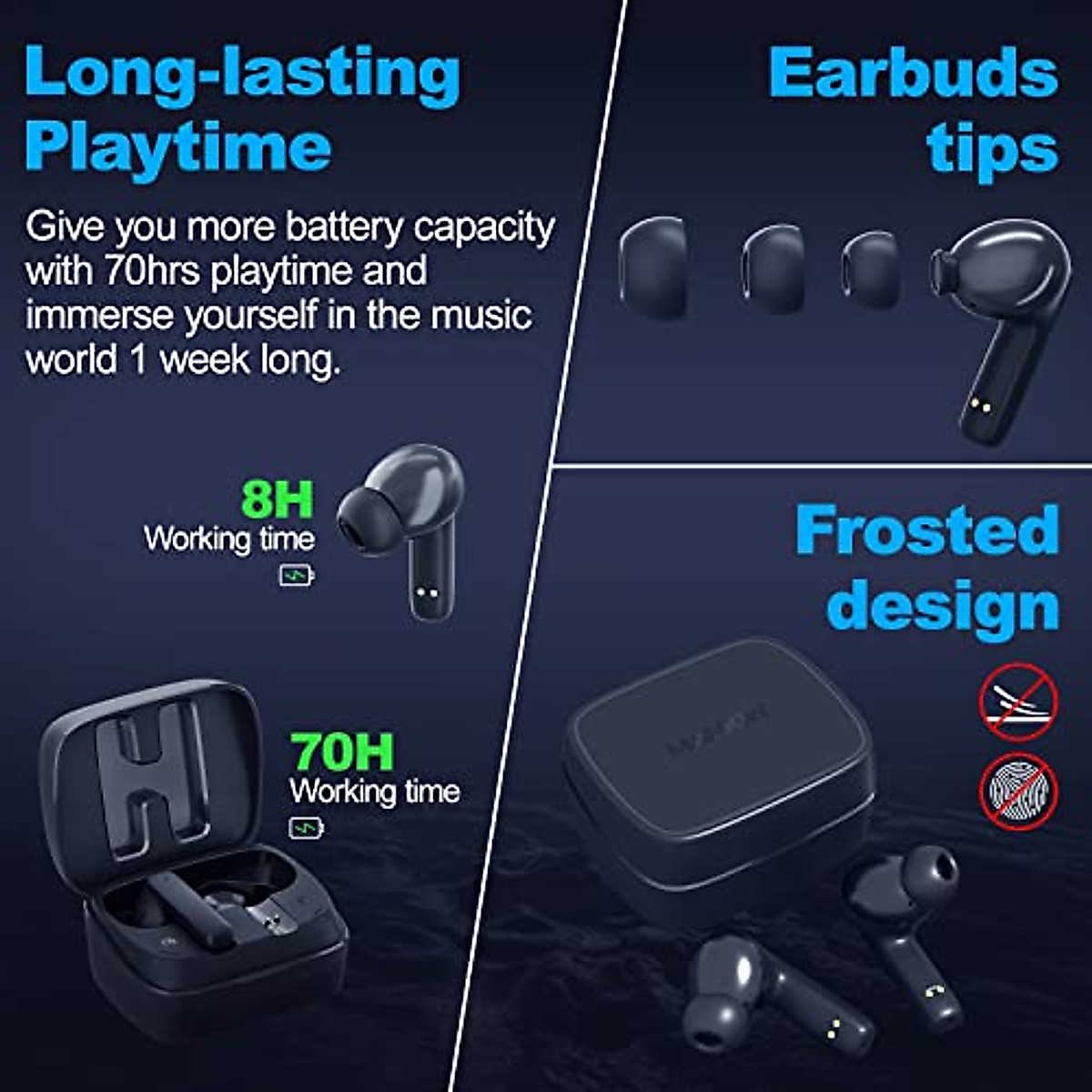 Hybrid Active Noise Cancelling Wireless Earbuds, in Ear Bluetooth 5.3 Stereo Earphones,MANKIW Wireless ANC Bluetooth Noise Cancelling Earbuds,HiFi Stereo Touch Control Earbuds for iPhone/Android-Black