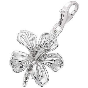 Rembrandt Charms Hibiscus Charm with Lobster Clasp, Sterling Silver