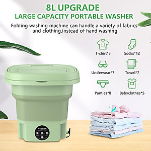 Portable Washing Machine for Apartments, Upgraded 8L Mini Folding Washing Machine Portable with Disinfection Function, Small Portable Washer Machine for Apartments, Dorm, Camping, RV, Travel Laundry