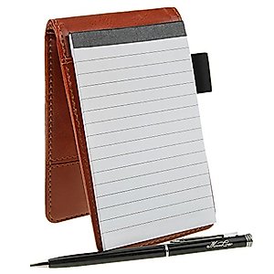 Small Pocket PU Leather Business Notebook Lined Memo Pad Holder Jotter Book Steno Notepad 3.5-Inch X 5.5-Inch Note Pad, Refillable, 8 Digital Calculator, Pen Holder Loop, Metal Ball Point Pen