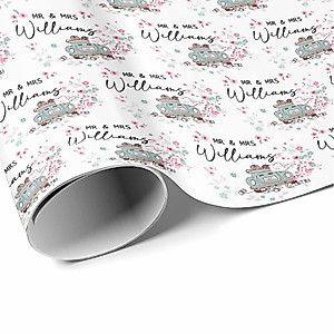 M YESCUSTOM Personalized Wrapping Paper Roll Custom Mr and Mrs Wedding Gift Wrap for Couple Husband Wife Car Flower Wrapping Tissue Paper for Wedding, Bridal Showers DIY Decoration 58" x 23"