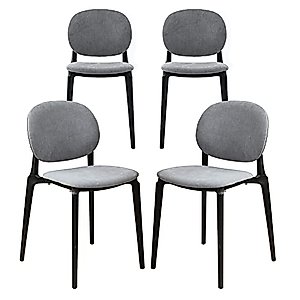 STARWAY Set of 4 Dining Chairs, Upholstered Side Chairs with Solid Wood Back, Indoor-Outdoor Chairs for Kitchen, Dining, Bedroom, Living Room, Bistro, Coffee Shops and More (Black & Gray)