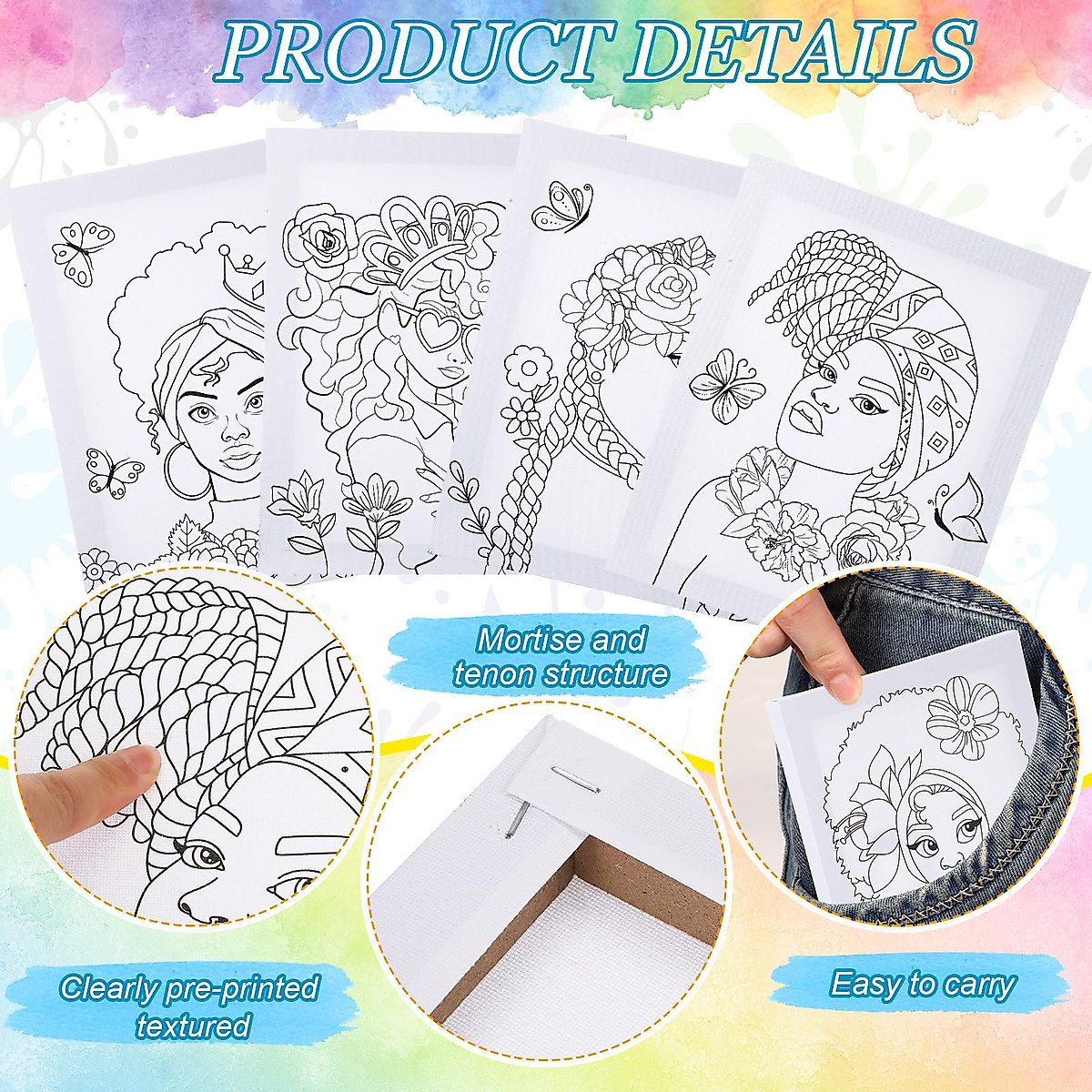 12 Pcs Pre Drawn Outline Canvas 10 x 8 Inch, Pre Drawn Stretched Canvas Painting Boards for Painting Art Party Favor for Adult Student Kids DIY Painting (African Queen)