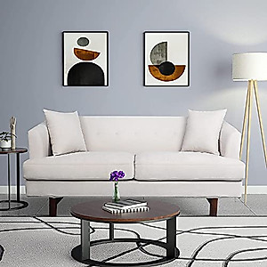 NOSGA Loveseat Sofa, 73'' Mid-Century Modern Sleeper Couch Recliner with Soft Cushion and 2 Pillows for Living Room Apartment Small Space Dorm, White