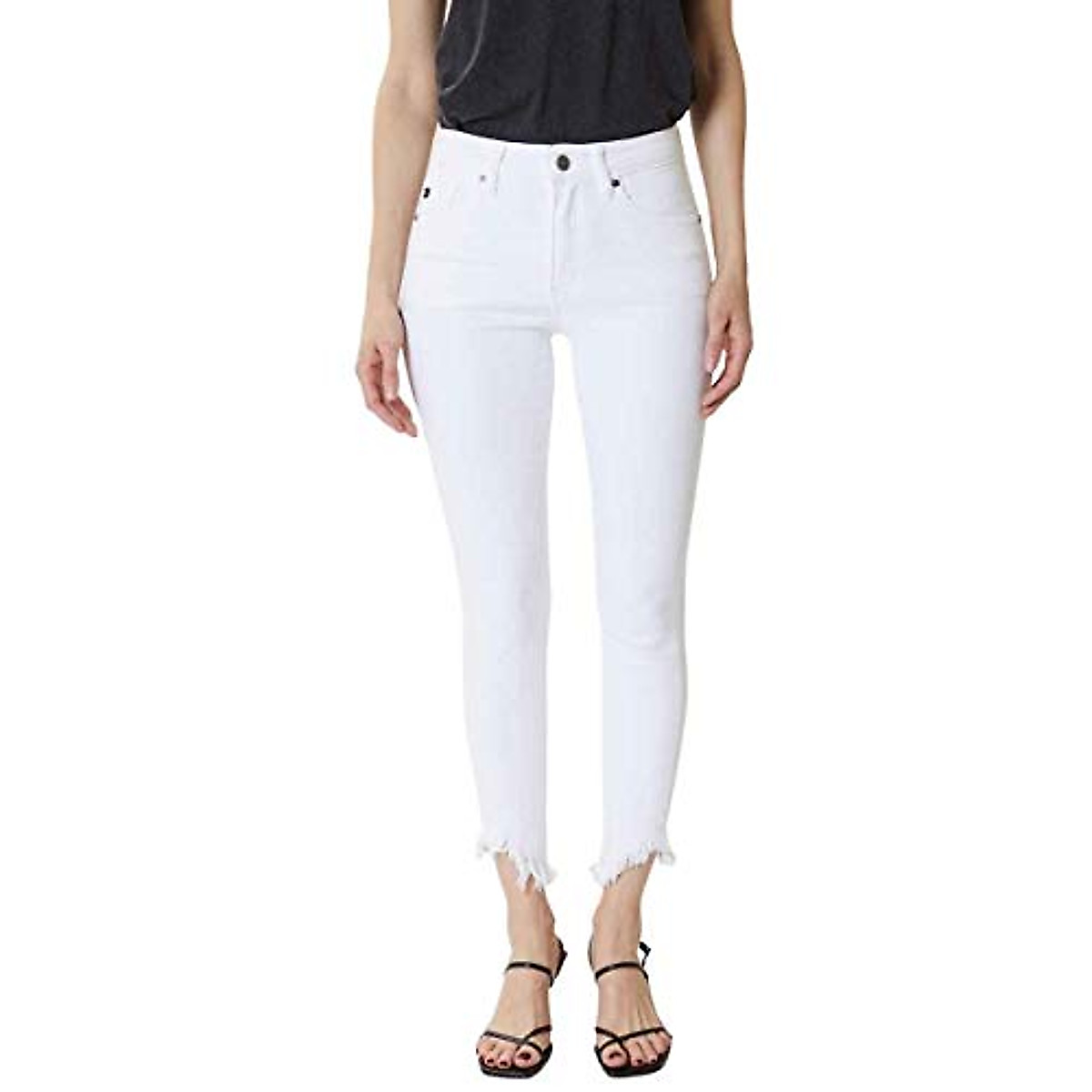 Kan Can Women's High Rise Hem Detail Skinny Jeans - KC7267 (White, 23 (US 0))