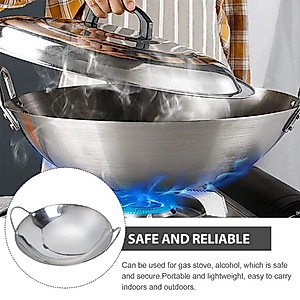Operitacx Stainless Steel Woks Stir Fry Pans Non-stick Frying Pan Flat Bottom Chinese Wok Hot Pot with Double Handle Kitchen Cookware for Induction Gas Stove 8in