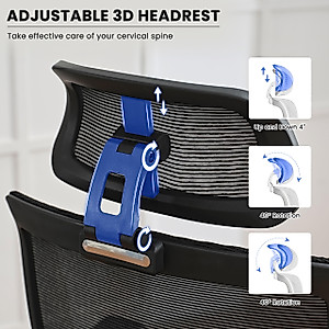 Ergonomic Office Chair, Big and Tall Mesh Chair 400LBS for Home Office&Gaming, High Back Desk Computer Chair with Lumbar Support, 3D Adjustable Headrest,4D Armrests, Upgraded Mute Rubber Chair Casters