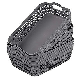 Kekow Small Plastic Storage Basket Tray with Handle, 6-Pack, Gray