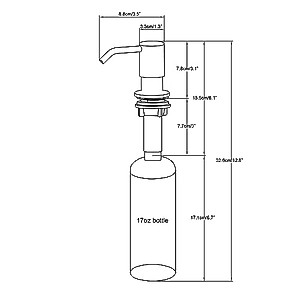 Soap Dispenser, Kitchen Soap Dispenser, Large Capacity 17 OZ Bottle, Stainless Steel Built in Soap Dispenser for Kitchen Sink, Brushed Nickel
