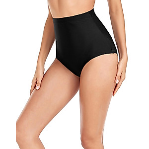 Upopby Women's High Waisted Swimsuit Bikini Bottoms Tummy Control Tankini Bottoms Swim Shorts Black L