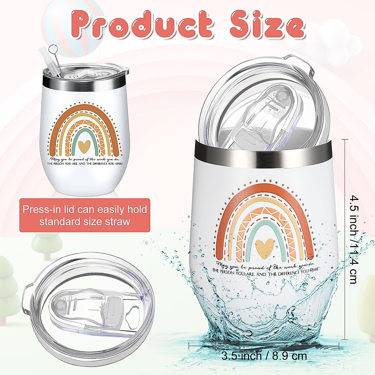 Thank You Gifts Inspirational May You Be Proud Tumbler Cup 12 oz Stainless Steel Insulated Rainbow Mug with Lids for Women Coworker Employee Teacher Nurse Volunteer Appreciation Graduation(10 Pcs)