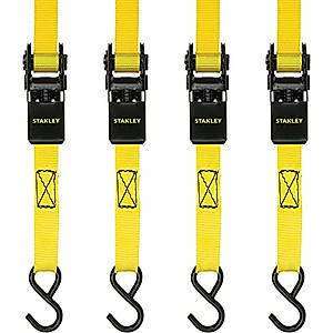 STANLEY S9500 Black/Yellow 1" x 10' Ratchet Straps - Light Cargo Hauling (900 lb Break Strength), 4 Pack