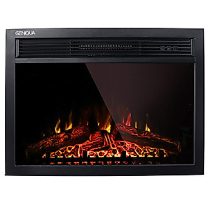 Geniqua 23" Freestanding Wall Mounted Electric Fireplace Insert Heater 1400W Log LED Flame Remote Adjustable Heat Recessed Stove Indoor Warm